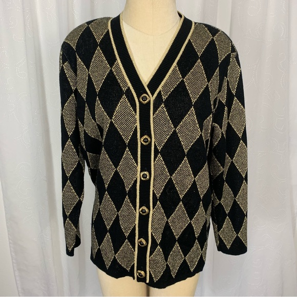 Vintage | Sweaters | Vintage Renate Black And Gold Cardigan Sweater ...